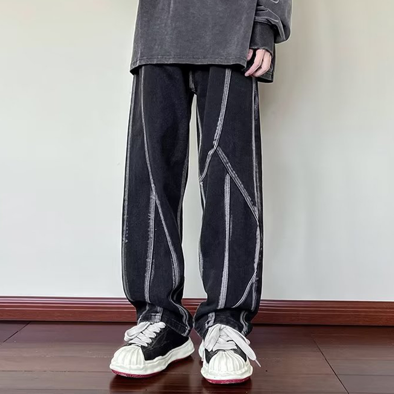 Striped Contrast Deconstructed Patchwork Jeans - Helloice Apparel