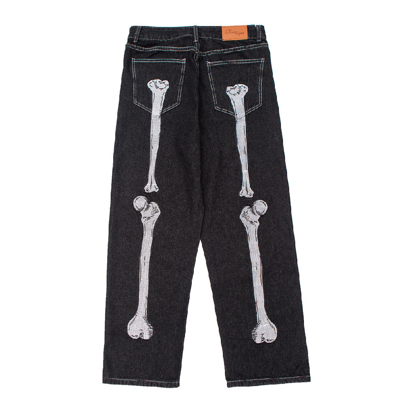 Skull Embroidered Straight-Leg Jeans - Helloice Apparel
