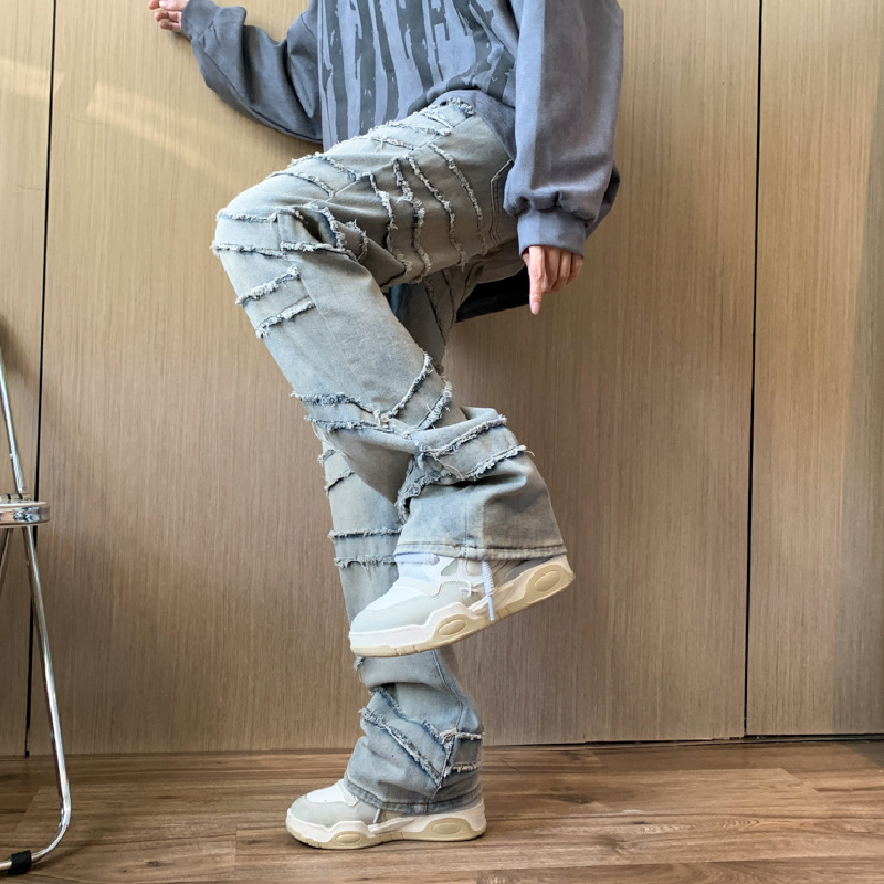 Vintage Washed Ripped Micro-Flare Jeans - Helloice Apparel