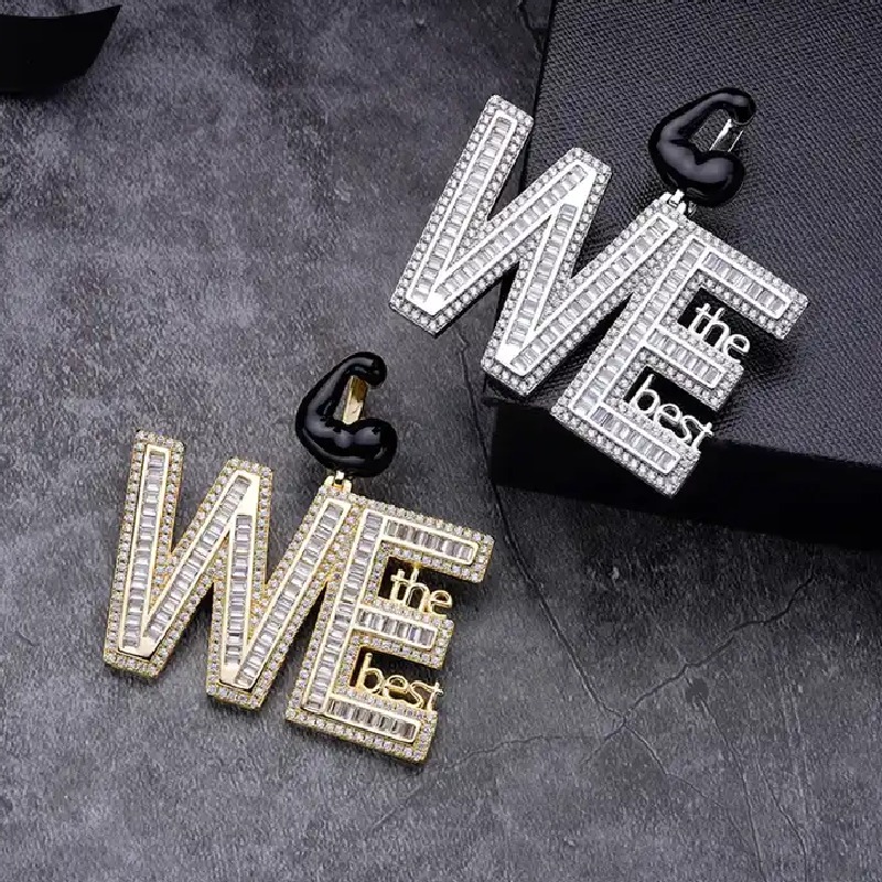 Baguette Cut 'We the best' Pendant with Muscle Arm Clasp - Helloice
