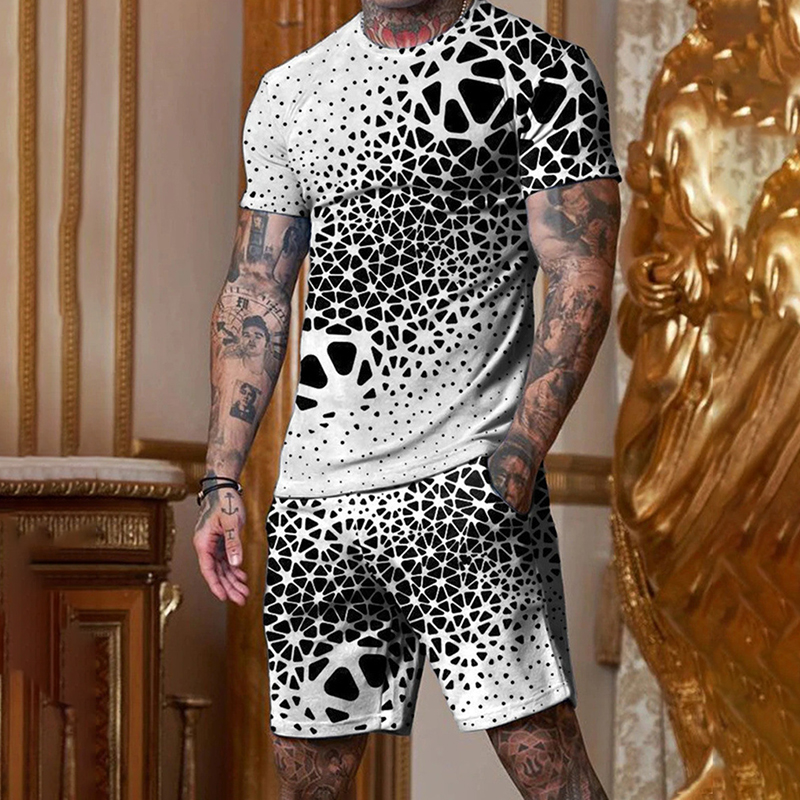 Printed Short-sleeved T-shirt + Shorts Set - Helloice Apparel