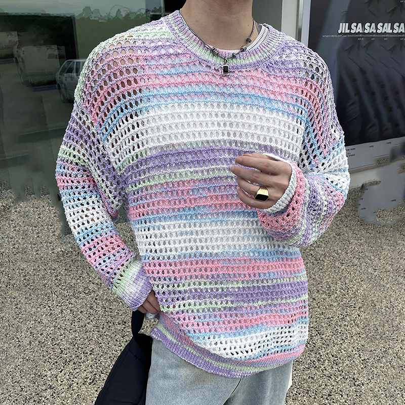 Gradient Contrast Stripe Knit Sweater - Helloice Apparel