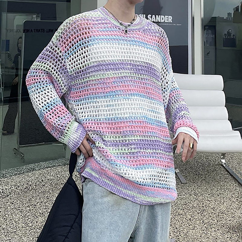 Gradient Contrast Stripe Knit Sweater - Helloice Apparel