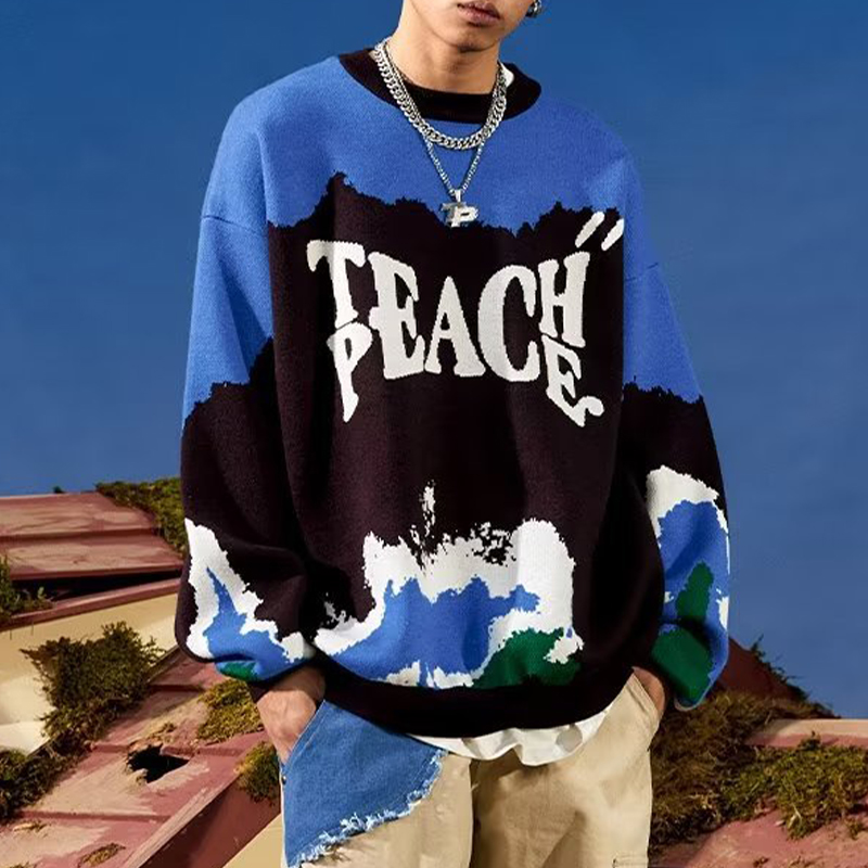 Retro Colorblock Printed Alphabet Sweater - Helloice Apparel