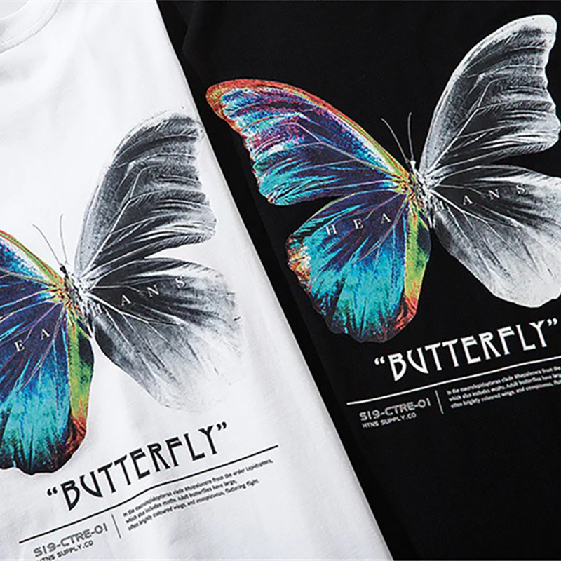 Simple Street Butterfly Print T-Shirt - Helloice Apparel