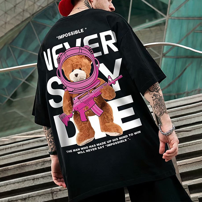 Street Bear Print T-Shirt - Helloice Apparel