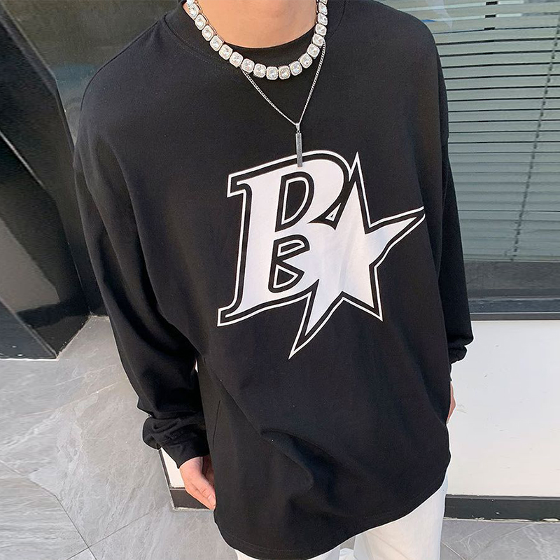 Vintage Letter Stars Long Sleeve T-Shirt - Helloice Apparel