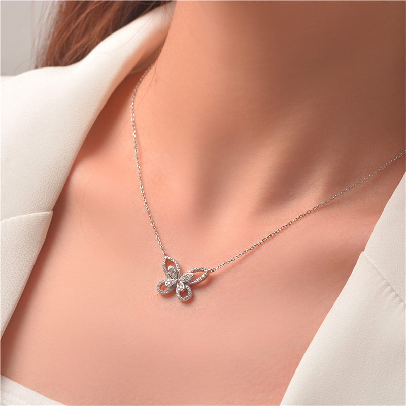 Exquisite Micro Pave Butterfly Sterling Silver Necklace - Helloice Jewelry