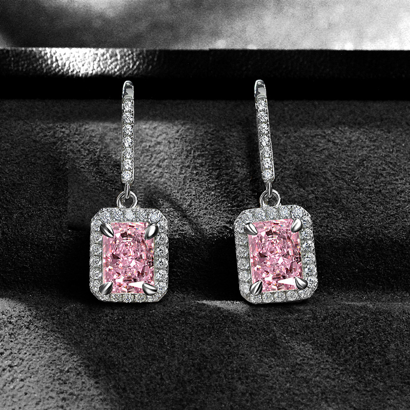 Refined Pink/Fancy Yellow Radiant Cut Dangle Earring in Sterling Sliver ...