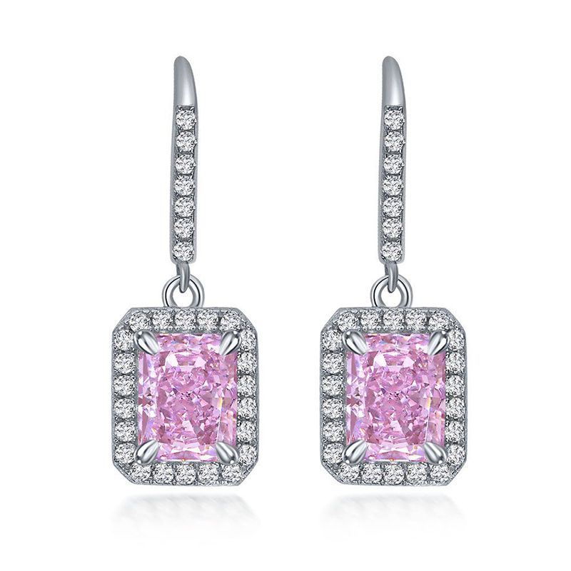 Refined Pink/Fancy Yellow Radiant Cut Dangle Earring in Sterling Sliver ...