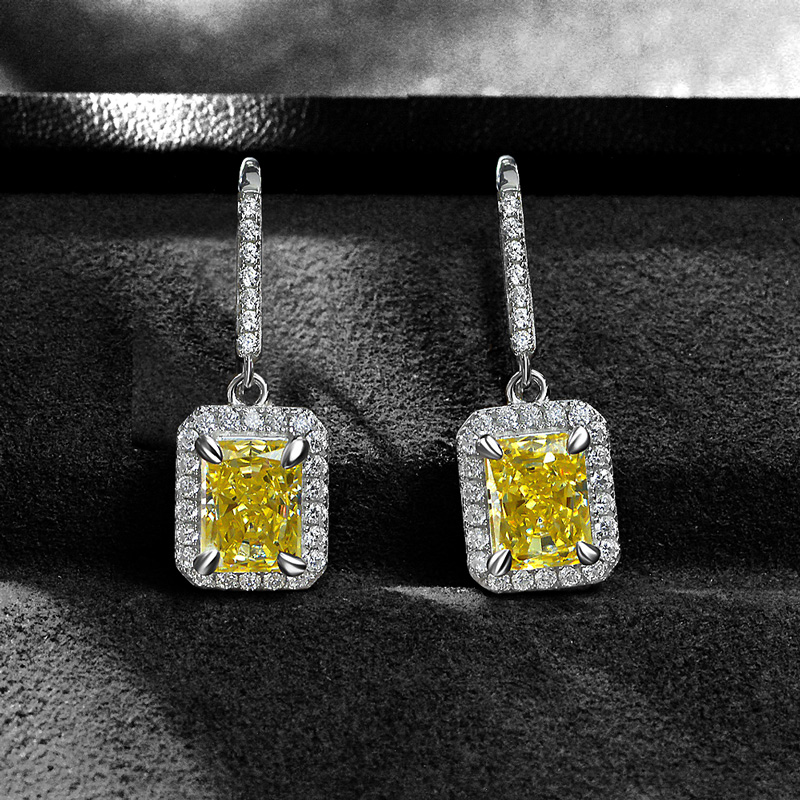 Refined Pink/Fancy Yellow Radiant Cut Dangle Earring in Sterling Sliver ...
