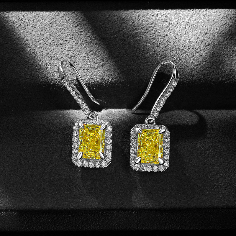 Refined Pink/Fancy Yellow Radiant Cut Dangle Earring in Sterling Sliver ...