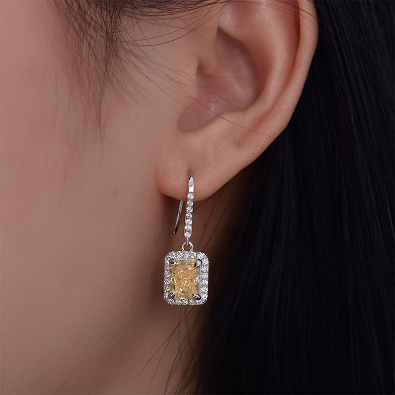 Refined Pink/Fancy Yellow Radiant Cut Dangle Earring in Sterling Sliver ...