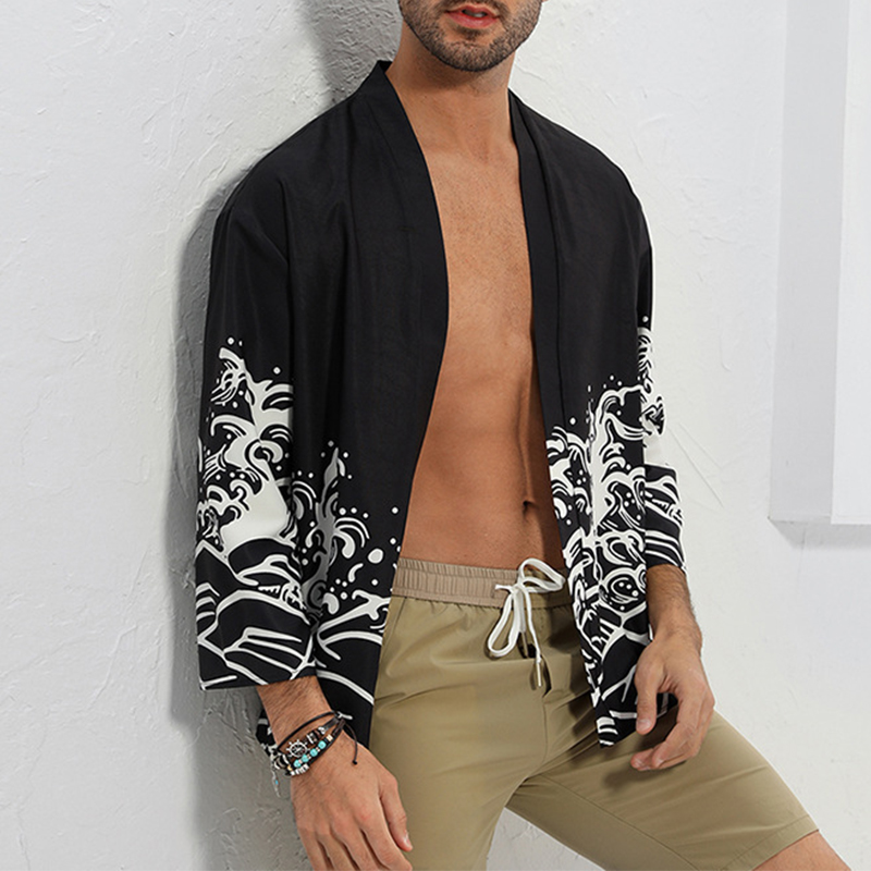 Men's Everyday Wave Print Cardigan Shirt - Helloice Apparel