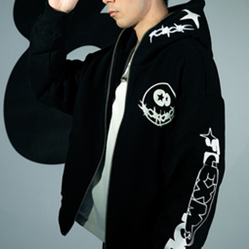 Gothic Dark Top Print Loose Hooded Sweatshirt - Helloice Apparel