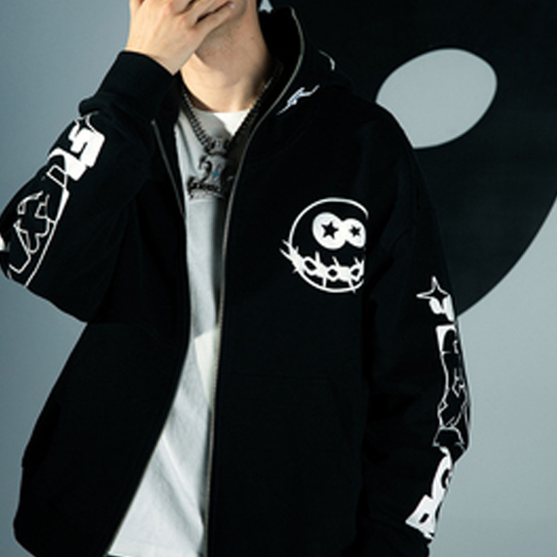 Gothic Dark Top Print Loose Hooded Sweatshirt - Helloice Apparel