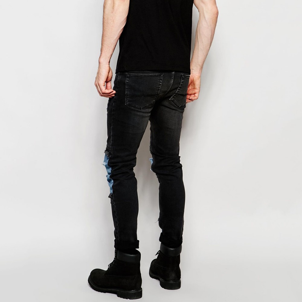 Statement Ripped Color Block Patch Slim Fit Jeans - Helloice Apparel