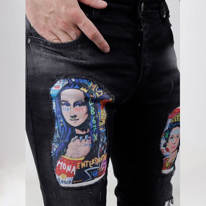 Men's Denim Mona Lisa Frosted Zip Jeans - Helloice Apparel