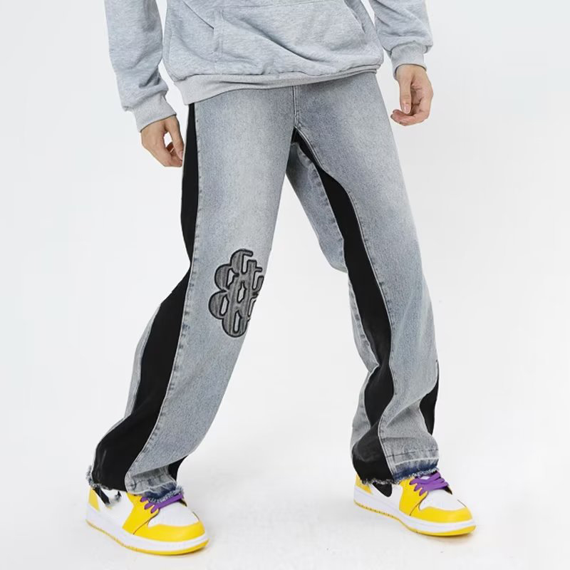 Vintage Wash Panel Loose Jeans - Helloice Apparel