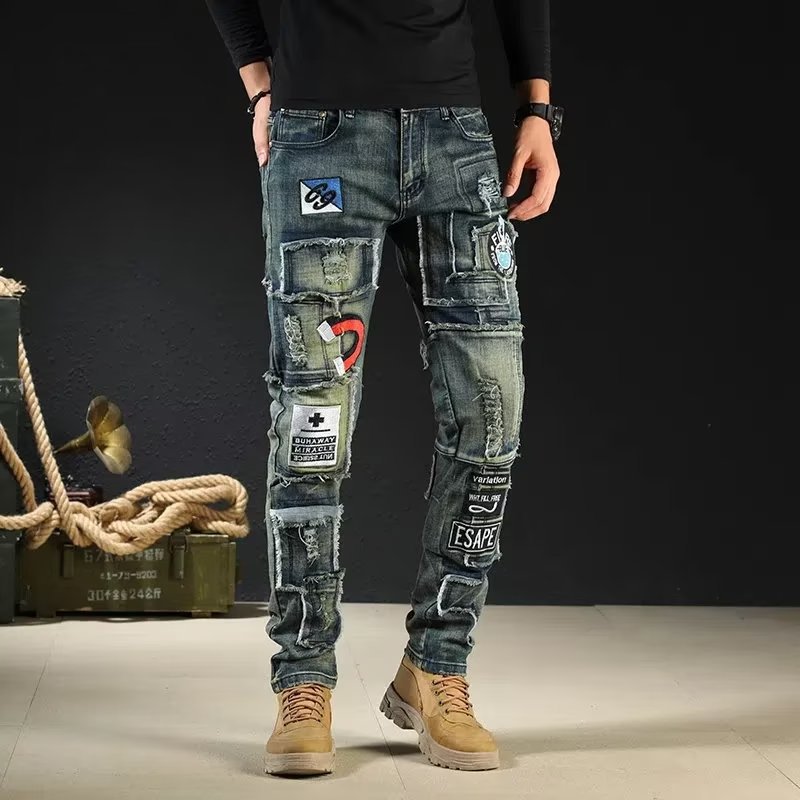 Vintage Slim Ripped Embroidered Jeans - Helloice Apparel