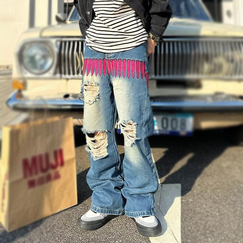 Vintage Street Ripped Embroidered Loose Jeans - Helloice Apparel