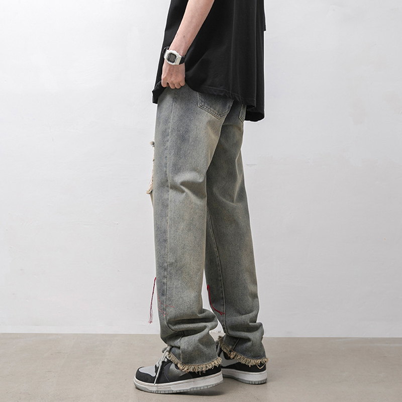 Distressed Distressed Denim Jeans with Vintage Embroidery - Helloice ...