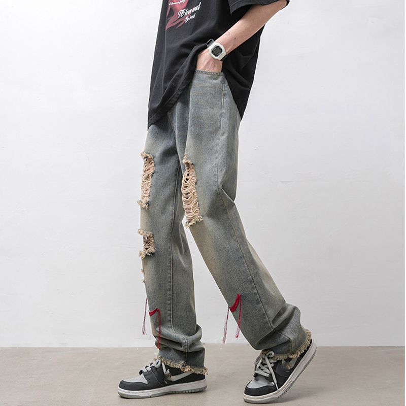 Distressed Distressed Denim Jeans with Vintage Embroidery - Helloice ...