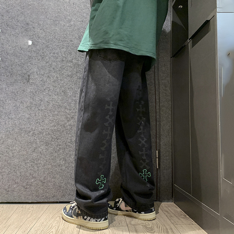 Distressed Cross Print Jeans - Helloice Apparel