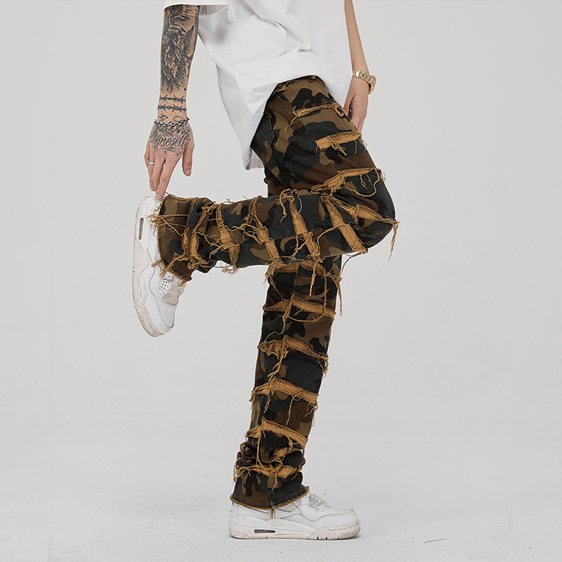 Camouflage Furry Punk Bootcut Jeans - Helloice Apparel