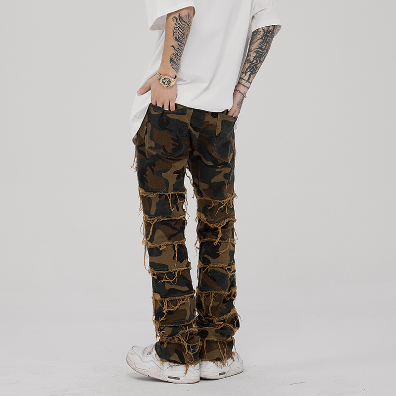 Camouflage Furry Punk Bootcut Jeans - Helloice Apparel