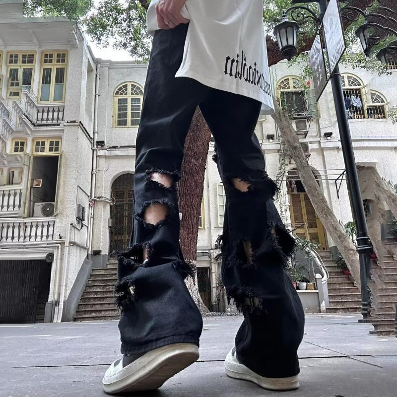 Vintage High Street Ripped Flared Jeans - Helloice Apparel