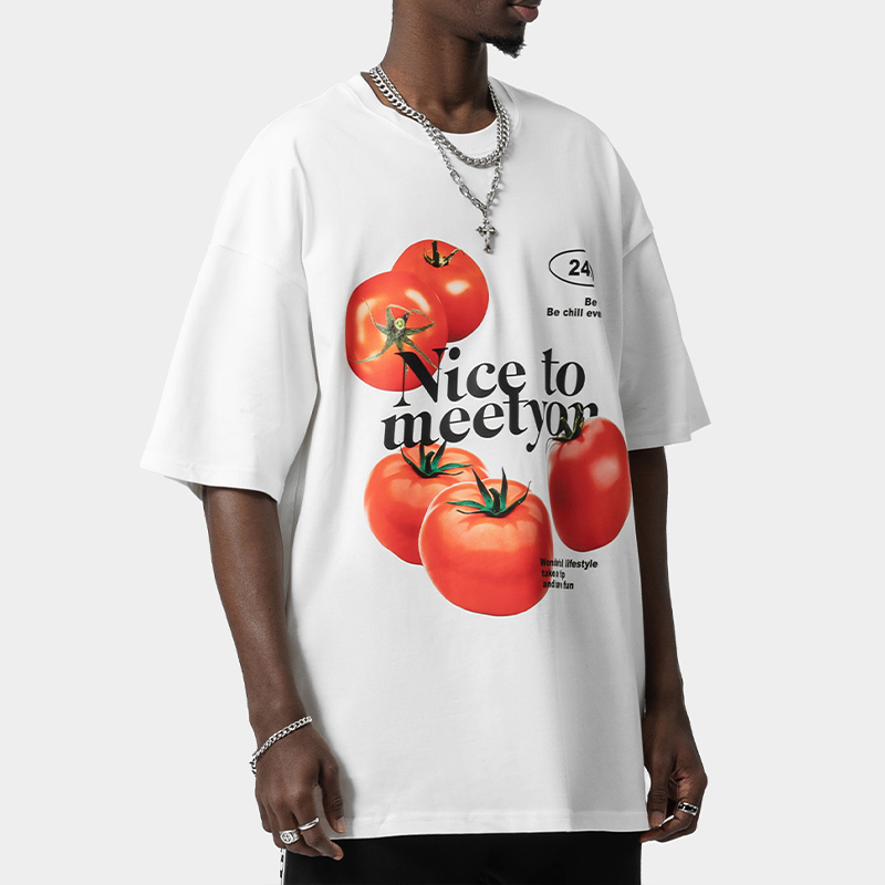 Loose Fit Cotton Tomato Print T-Shirt - Helloice Apparel