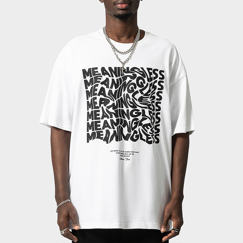 Loose Cotton Creative Text Print T-shirt - Helloice Apparel