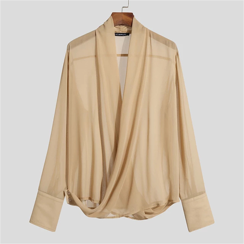 Men's Chiffon V Neck Fashion Top - Helloice Apparel