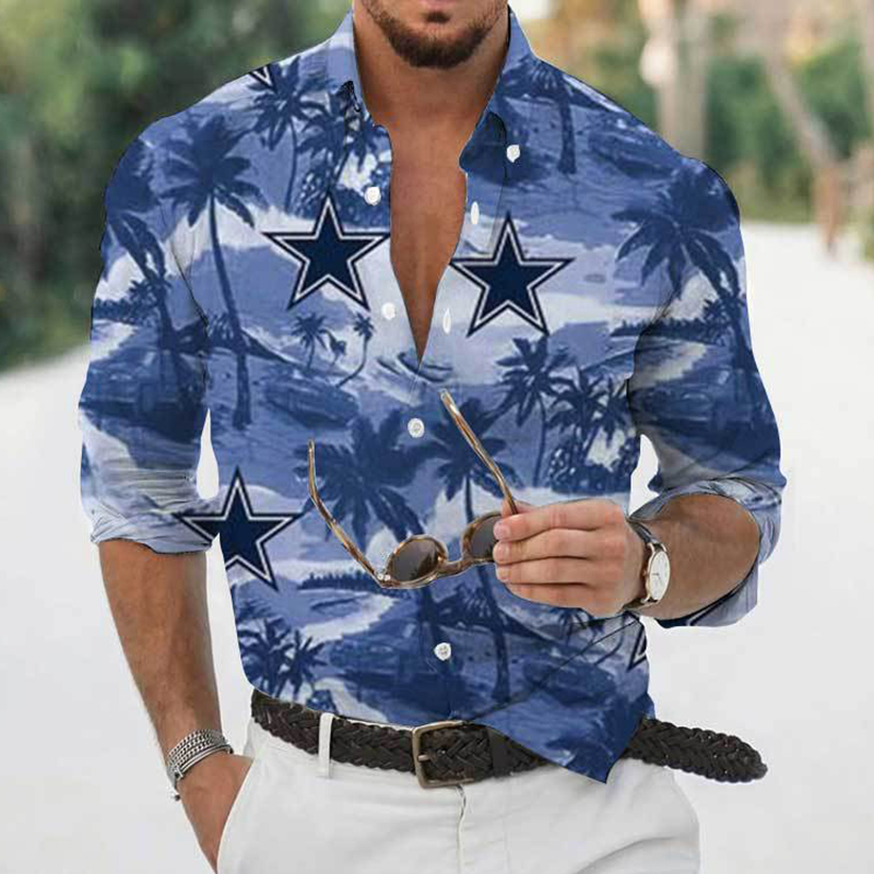 Star Floral Print Long Sleeve Resort Shirt - Helloice Apparel