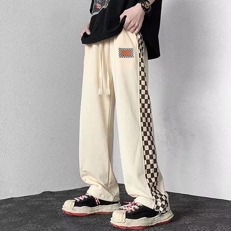 Checkerboard Sports Patchwork Drawstring Sweatpants - Helloice Apparel