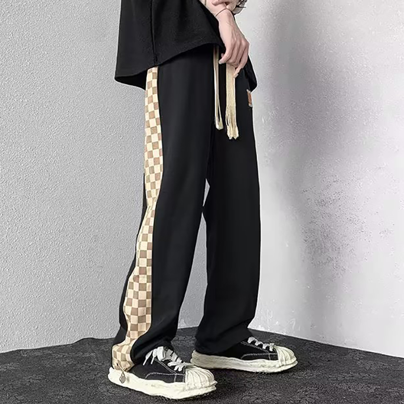 Checkerboard Sports Patchwork Drawstring Sweatpants - Helloice Apparel
