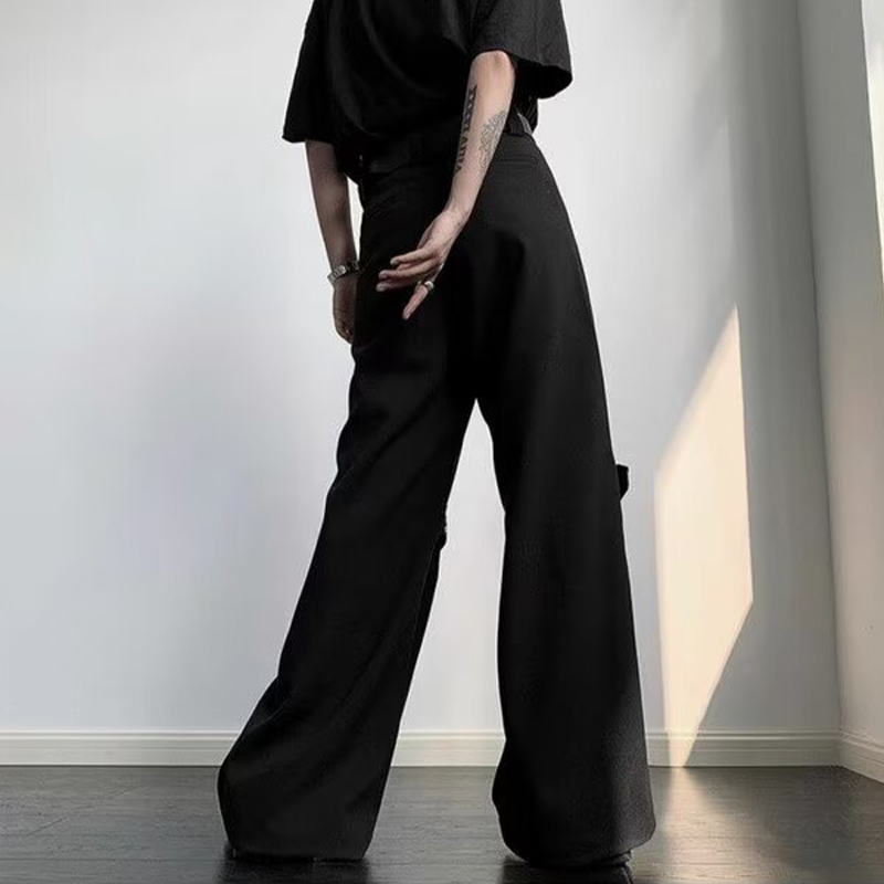 Dark Strappy Deconstructed Bootcut Casual Pants - Helloice Apparel