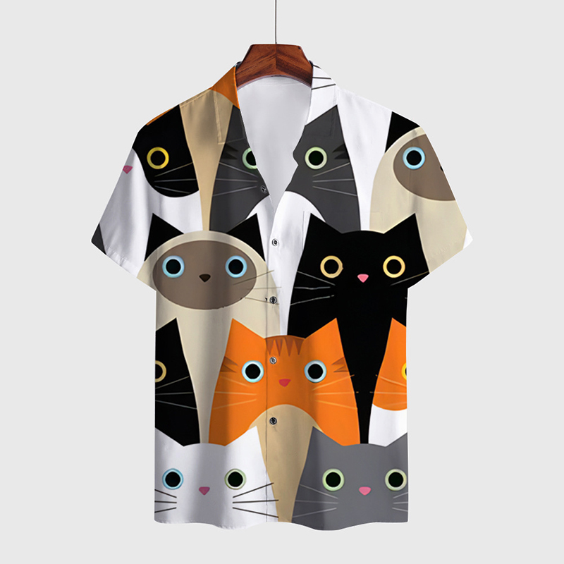 Colorful Kitten Print Shirt - Helloice Apparel