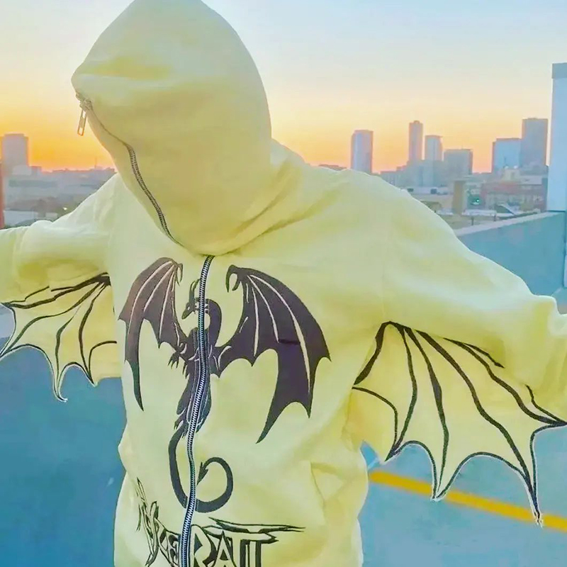 Unisex Zipper Dragon Wings Casual Hoodie - Helloice Apparel