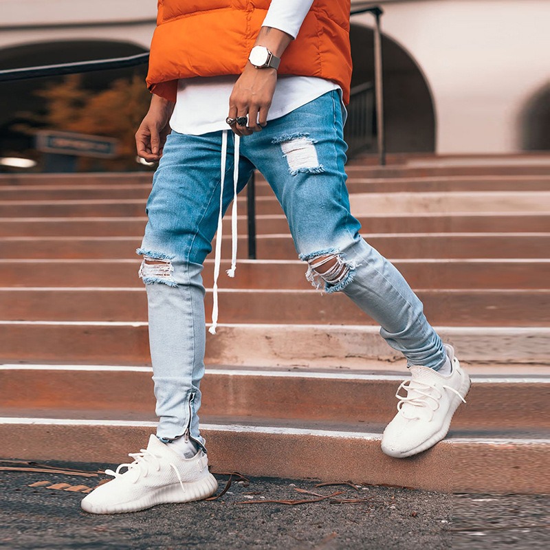 Zipper Trendy Gradient Ripped Jeans - Helloice Apparel