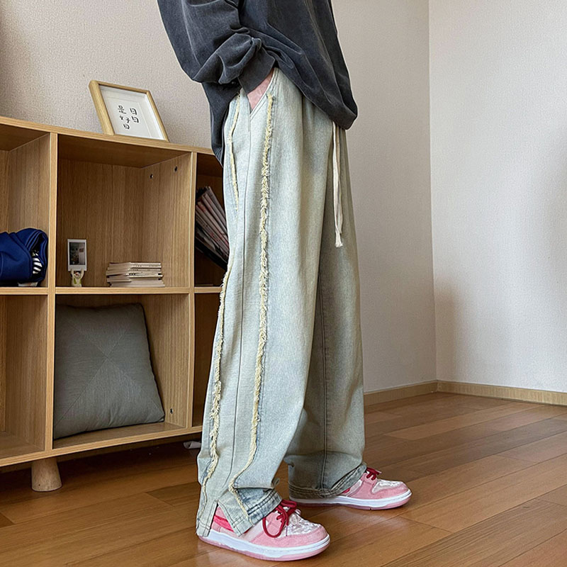 Washed Patchwork Raw Edge Jeans - Helloice Apparel