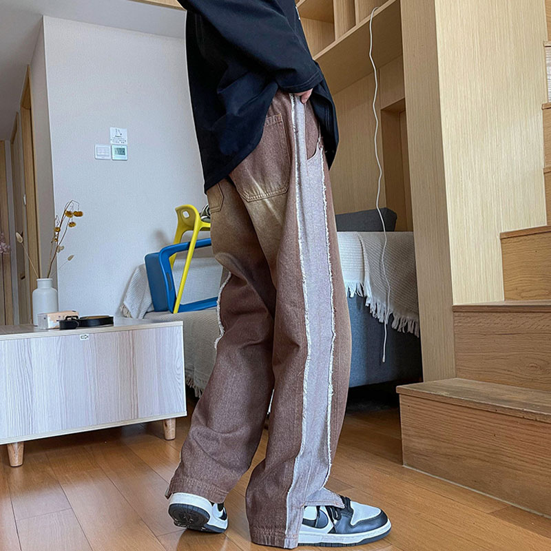 Washed Patchwork Raw Edge Jeans - Helloice Apparel