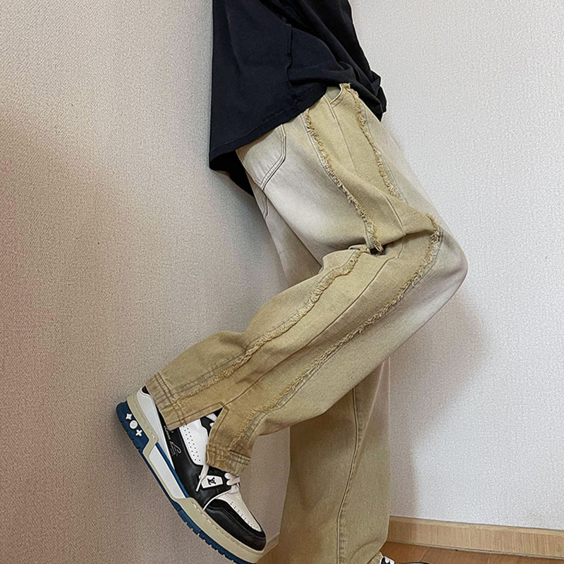 Washed Patchwork Raw Edge Jeans - Helloice Apparel