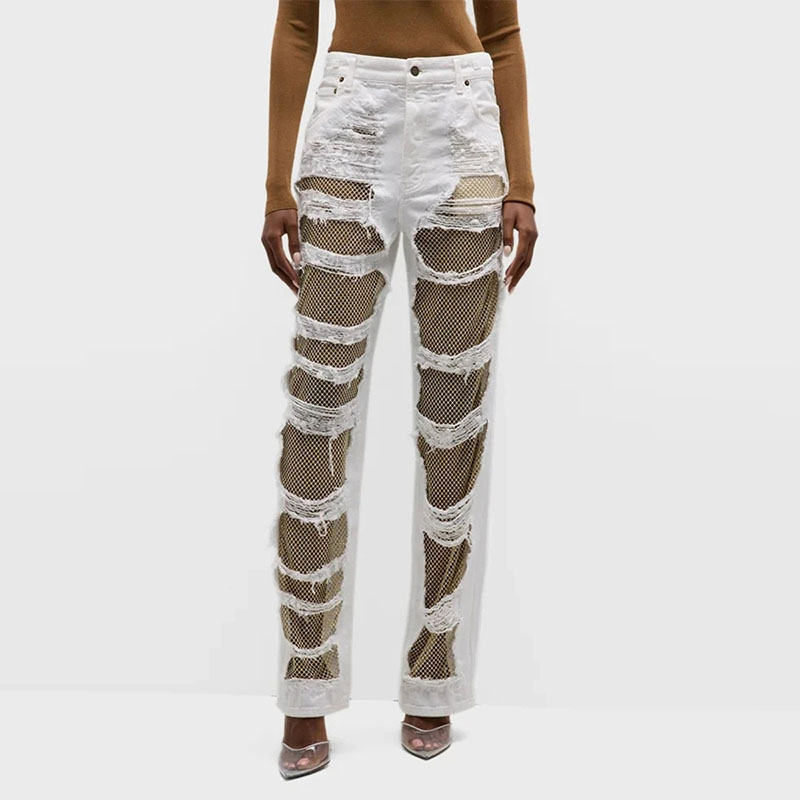Distressed Patchwork Mesh Jeans - Helloice Apparel