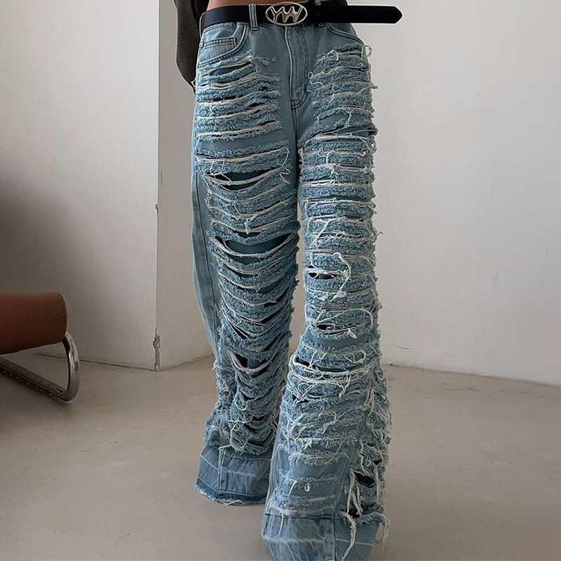 Retro Style Raw Edge Ripped Jeans - Helloice Apparel