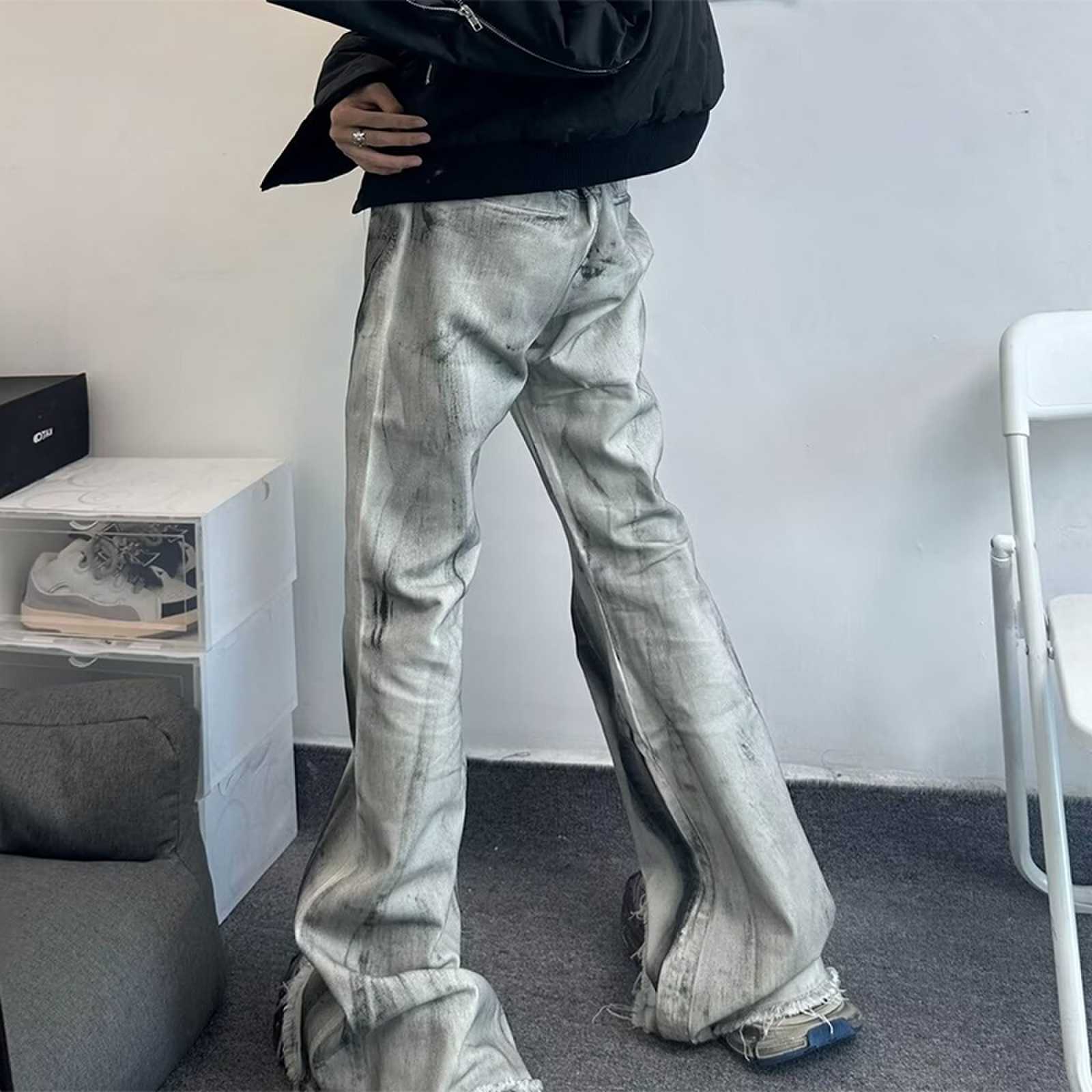 Retro Raw Edge Black Ribbon Gradient Jeans - Helloice Apparel