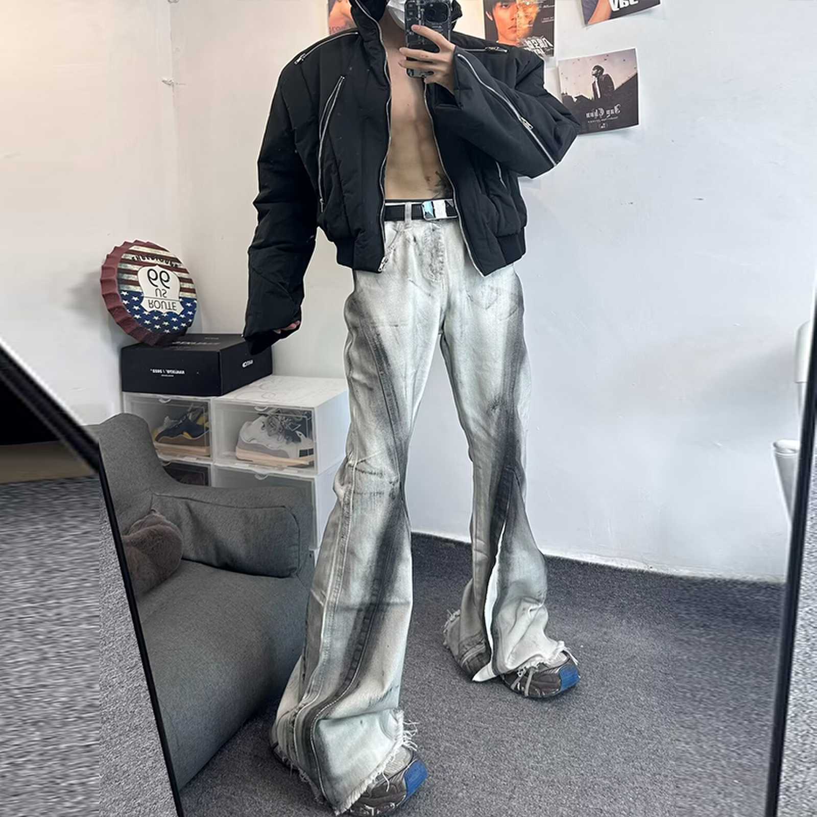 Retro Raw Edge Black Ribbon Gradient Jeans - Helloice Apparel