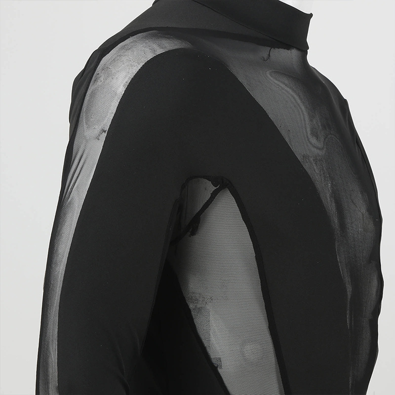 Spliced Mesh Long Sleeved One Piece T-Shirt - Helloice Apparel