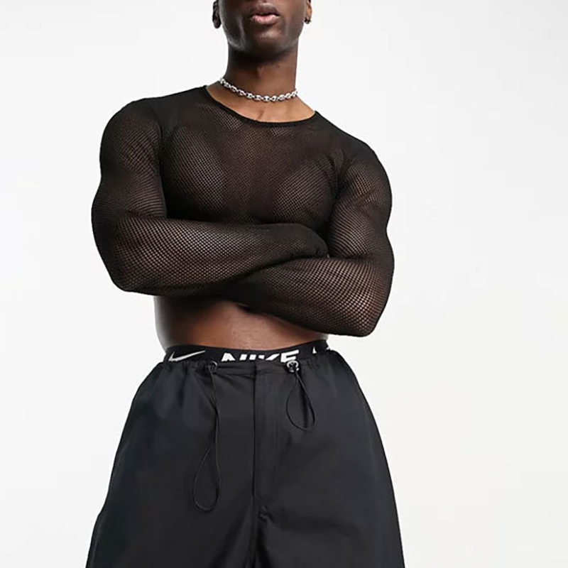 Mesh Long Sleeve Fashion Short T-shirt - Helloice Apparel